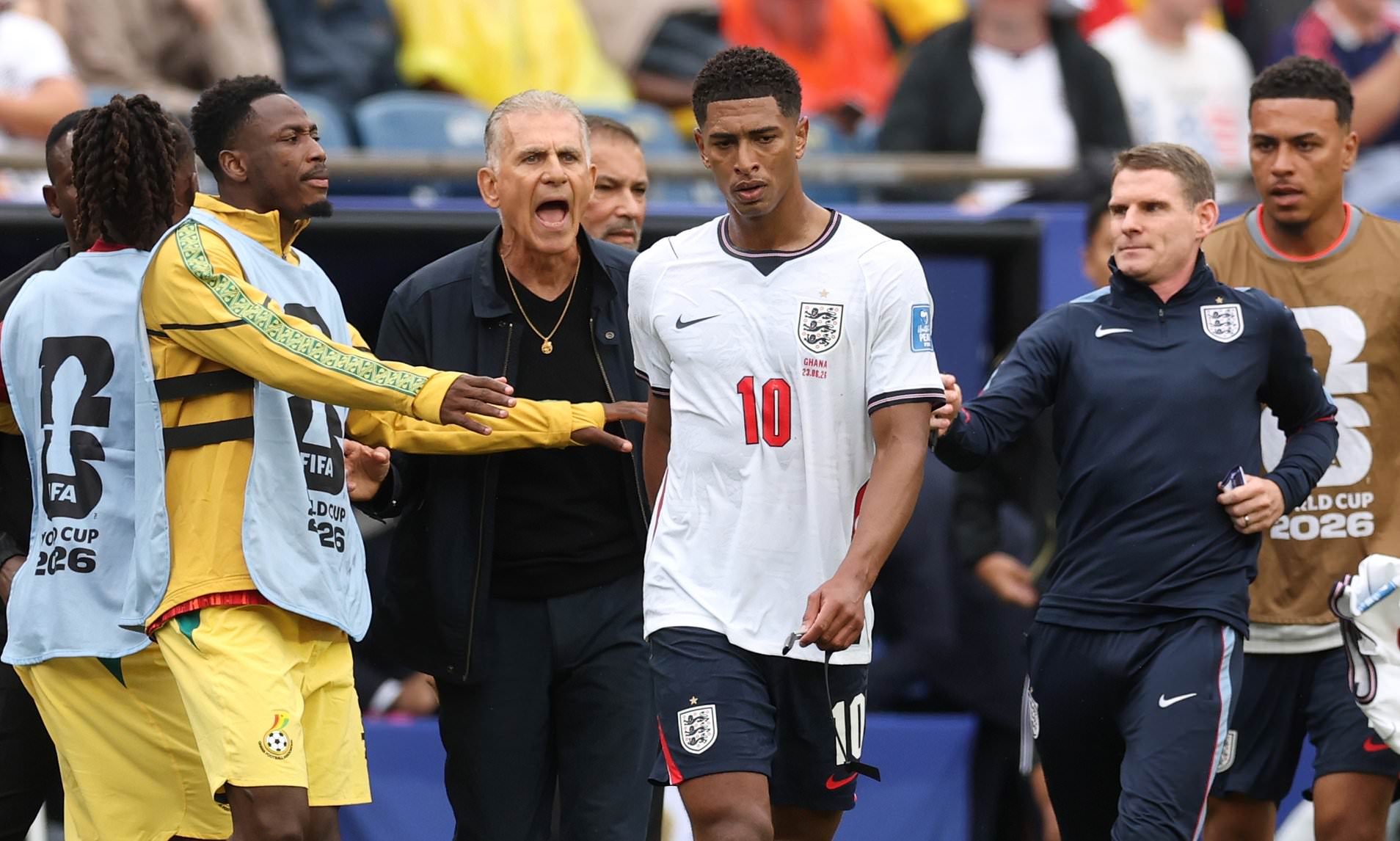 Jude Bellingham involved in half-time bust up with Ghana manager Carlos ...