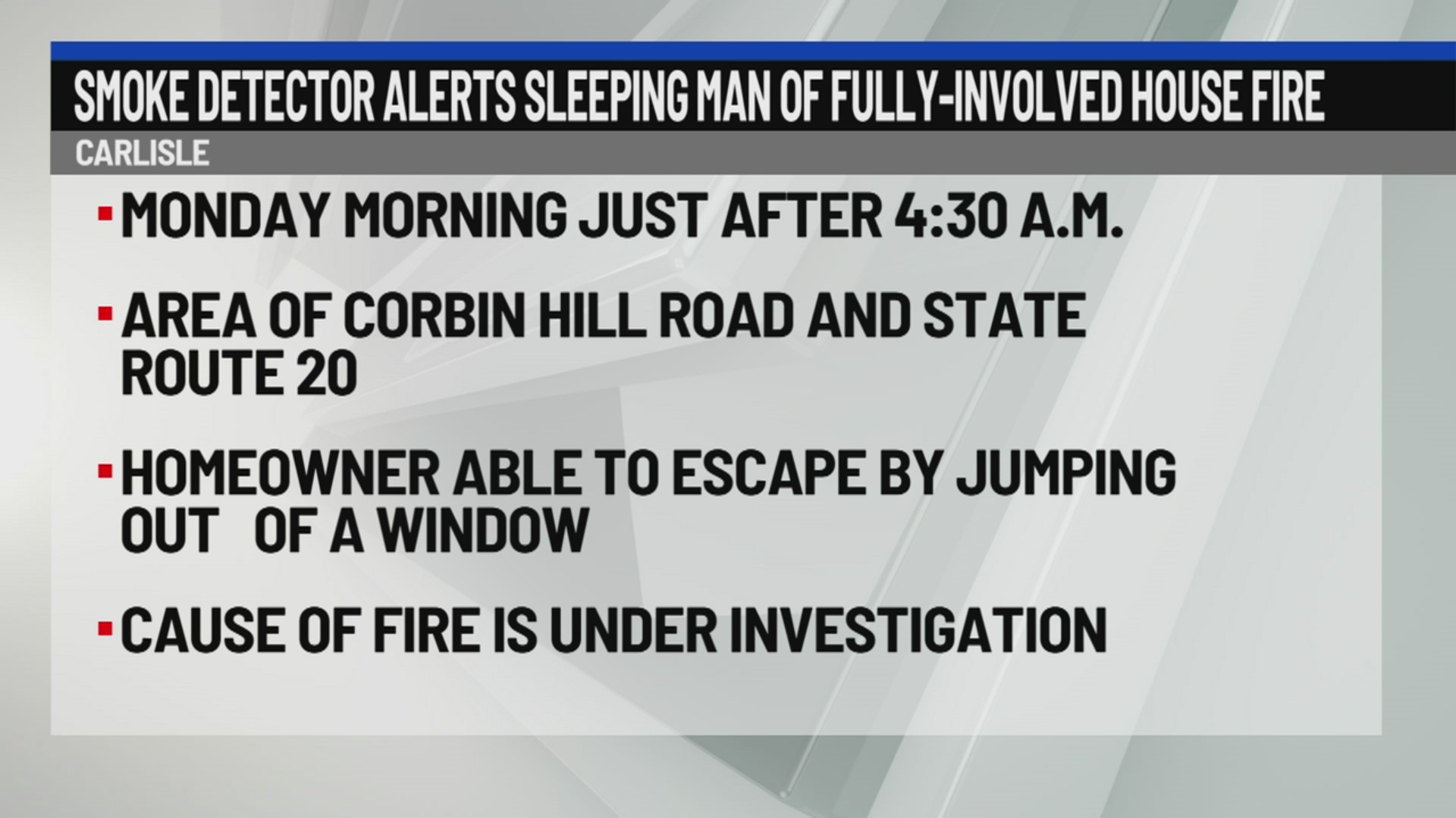 Smoke detector alerts sleeping man of fully-involved house fire in Carlisle