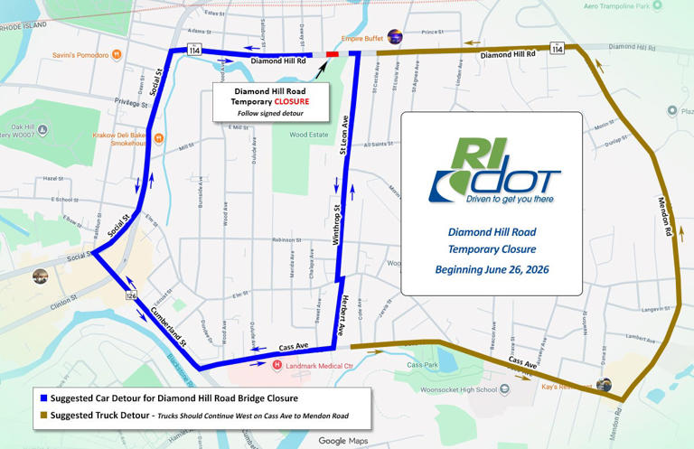 Diamond Hill Road Bridge in Woonsocket to close until September