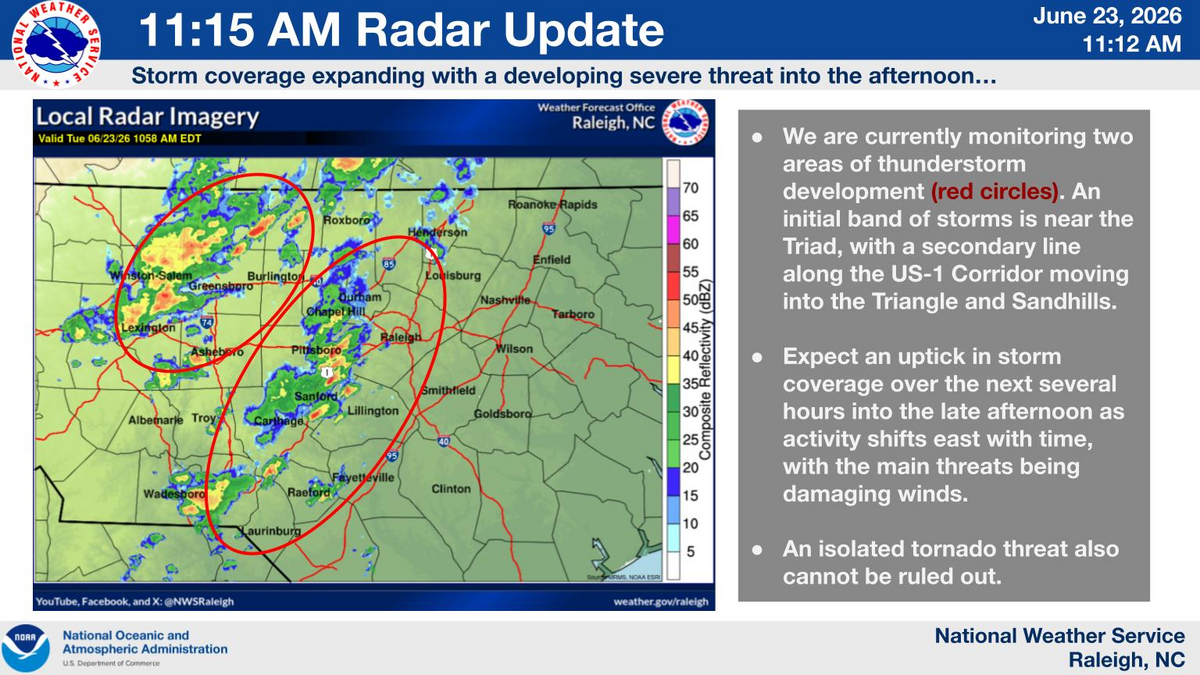 Strong thunderstorms move into the Triangle Tuesday, bringing heavy ...