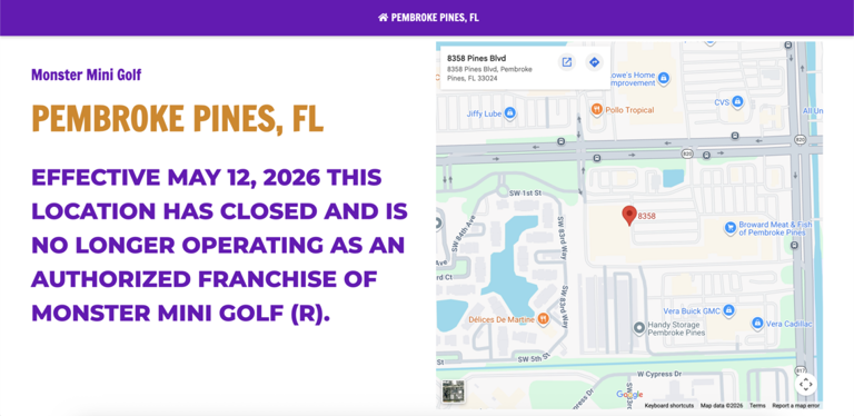 What happened to Monster Mini Golf in Pembroke Pines? Here’s what we know