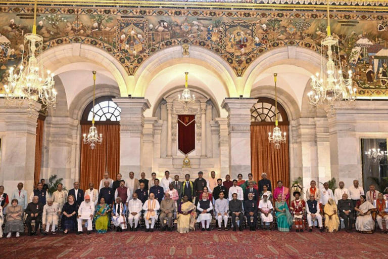President Murmu confers Padma awards to Mammootty, Satish Shah, Rohit ...