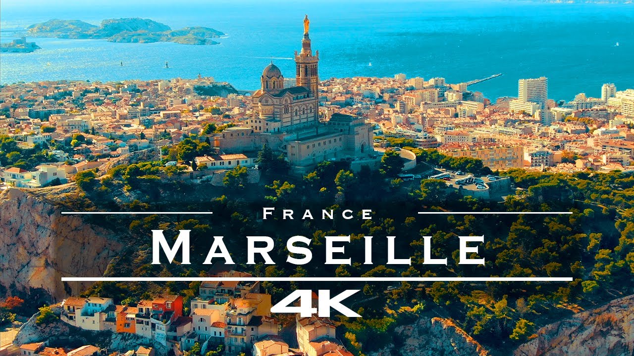 Marseille France harbor and coastline seen from aerial drone flight