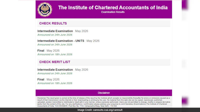 ICAI CA Inter May 2026 result out: Group 2 tops with 16.11% pass rate