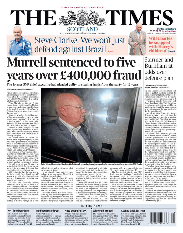 Scotland's papers: Murrell jailed and Scotland gear up for Brazil