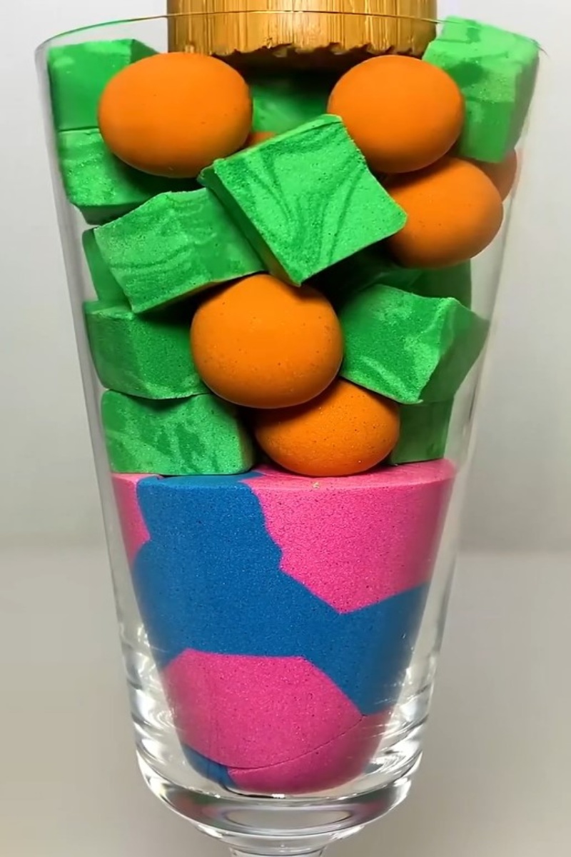 Colorful sand and foam cube glass art design
