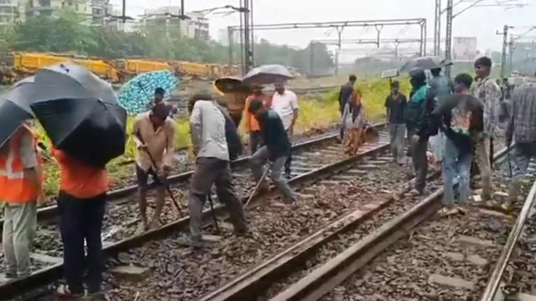 Excess water flow causes track cave-in on Mumbai's Trans Harbour line ...