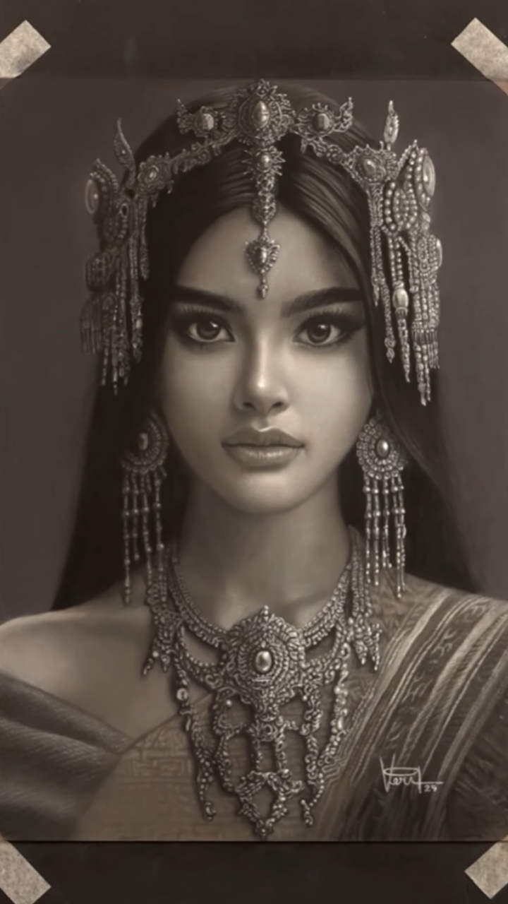 Lifelike Ancient Royal Portrait Drawing with Graceful Expression and ...