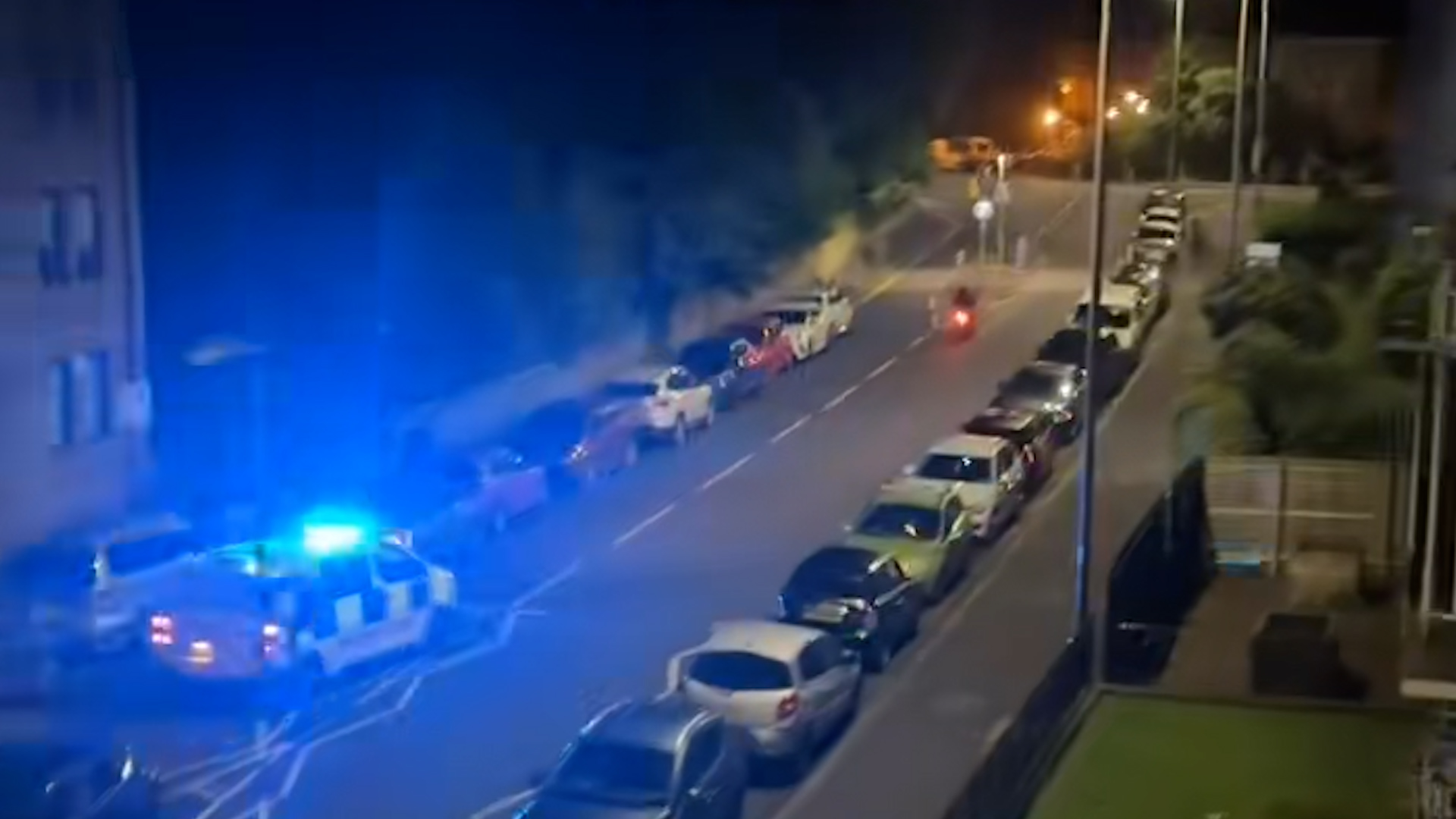 Motorcyclist falls off bike after being chased by police van