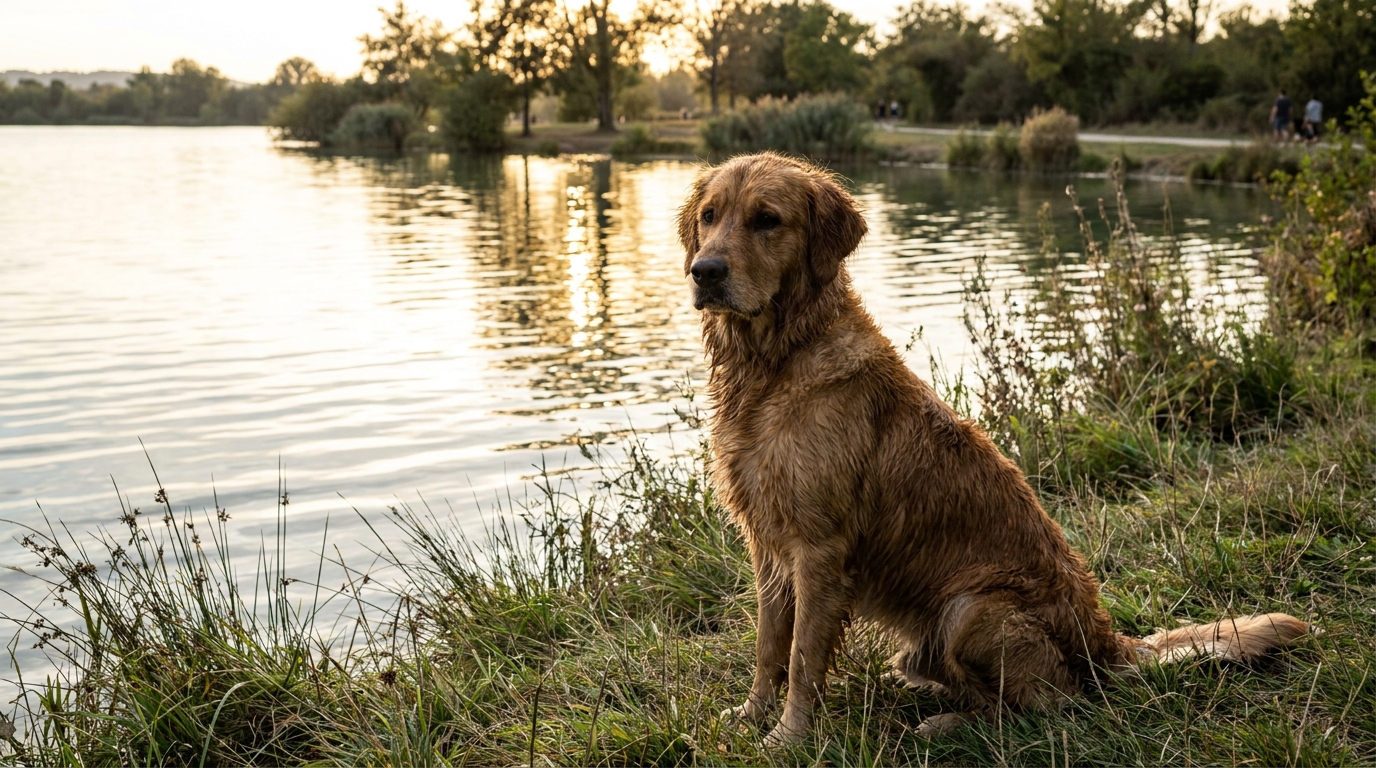 Il profite d'une baignade avec son maître dans un lac : l'animal ne ...