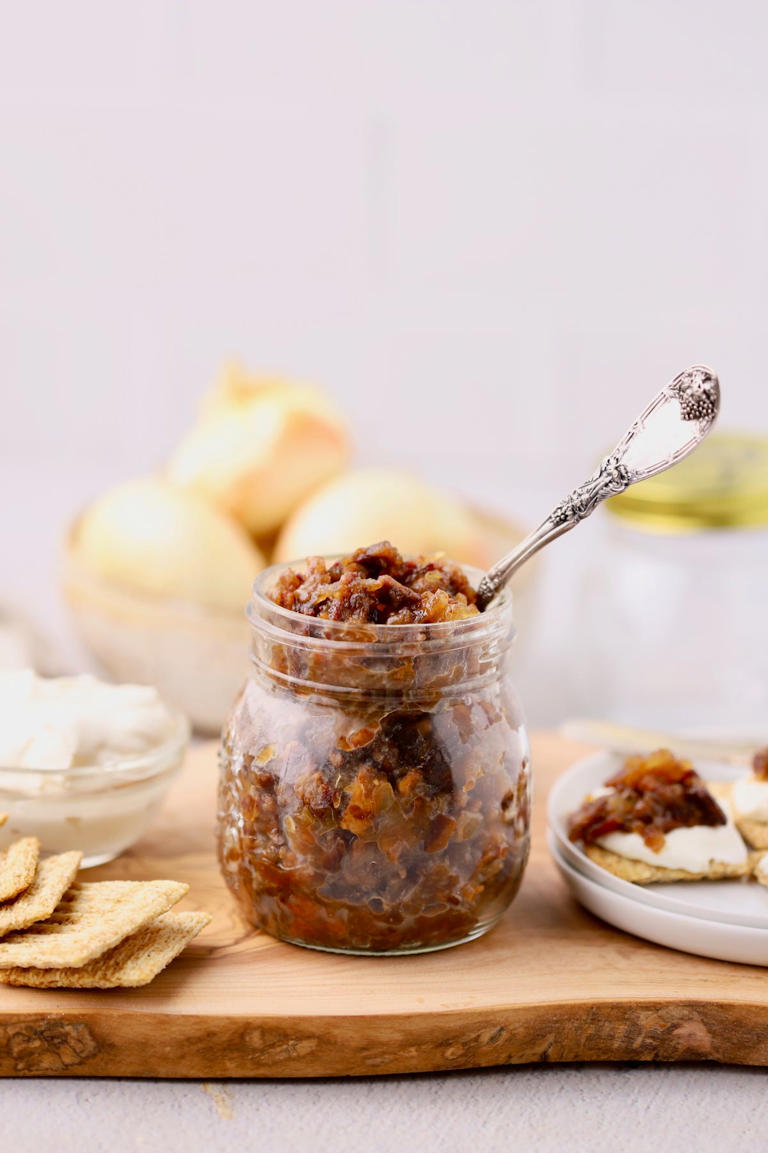 Bourbon bacon onion jam is sweet, smoky and easy to make