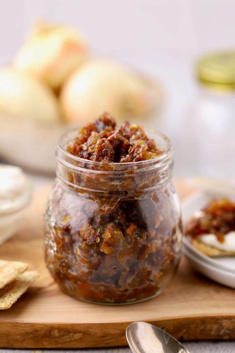 Bourbon bacon onion jam is sweet, smoky and easy to make