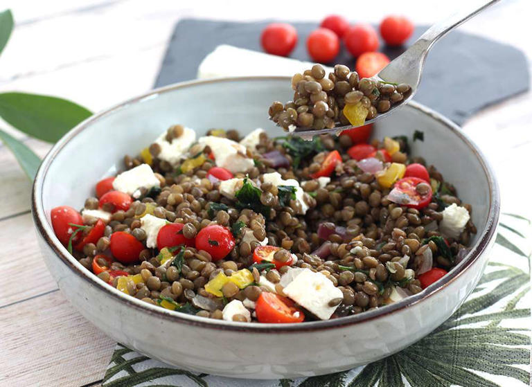 Lentil, tomato, and feta salad