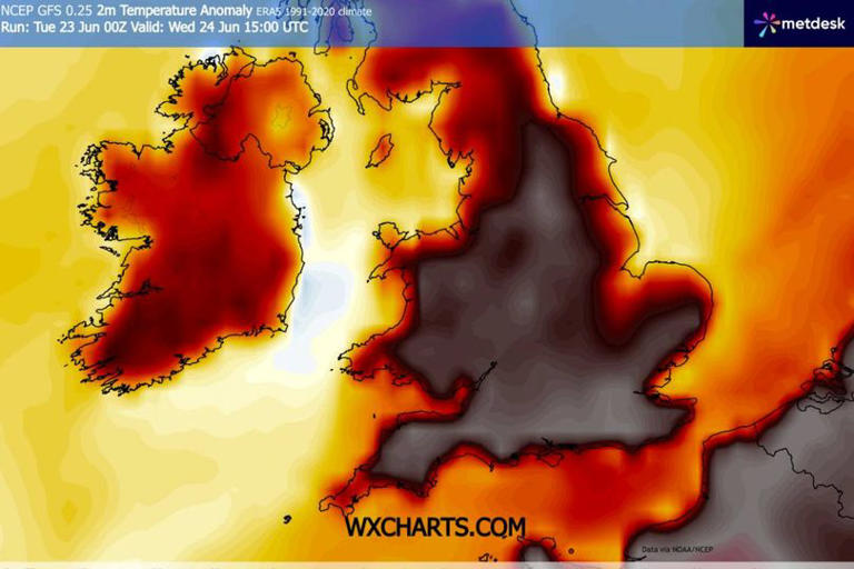 Weather maps show 24 UK counties expected to hit 40C temperatures ...