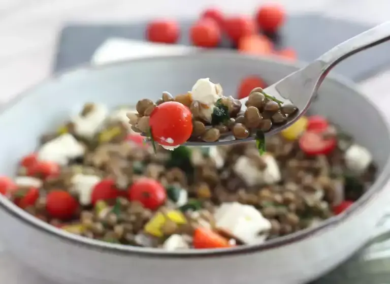 Lentil, tomato, and feta salad