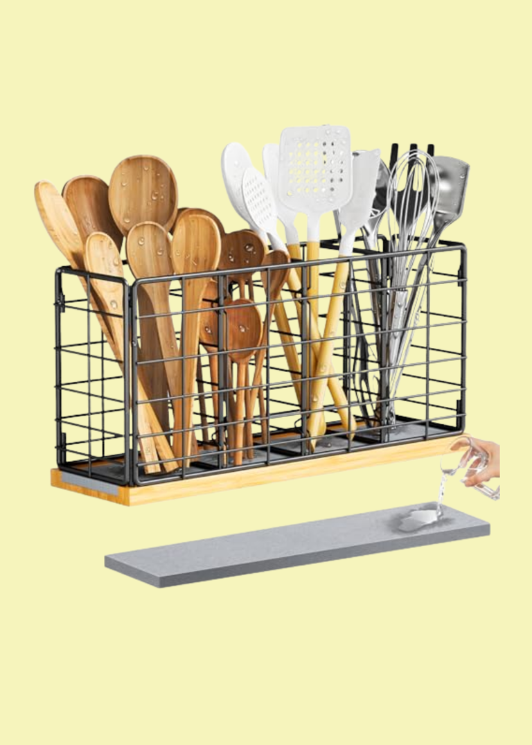 This 5-star-rated, quick-drying cutlery caddy is a countertop saver