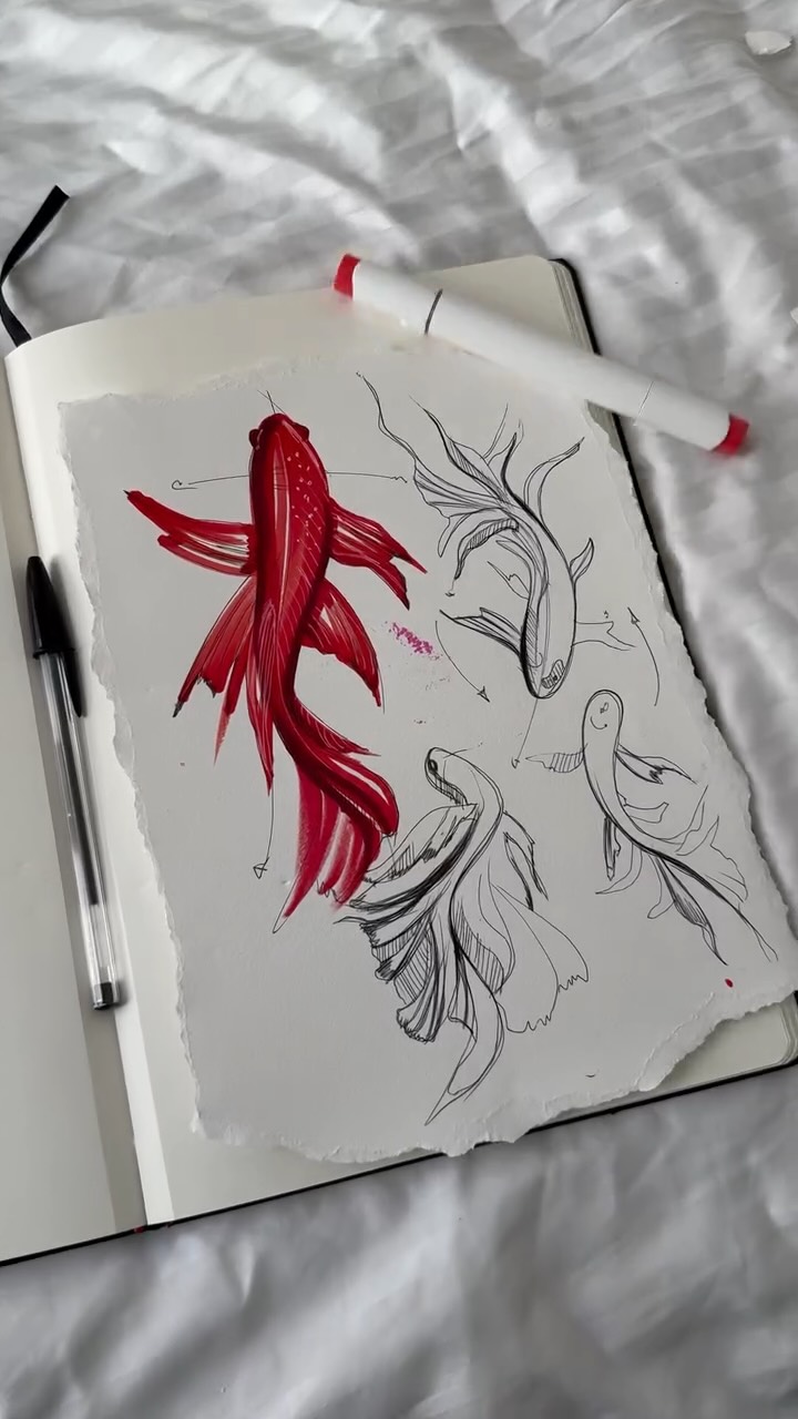 The artistic meaning behind the color red in fish drawings