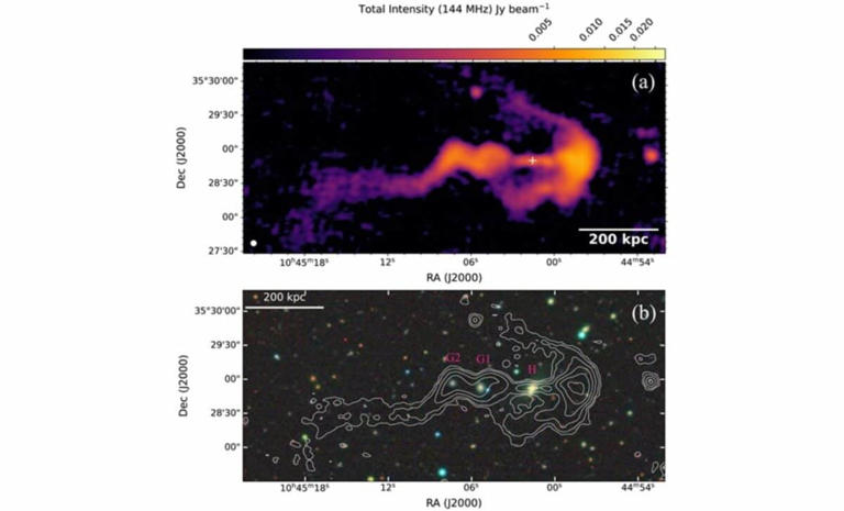 A galaxy shaped like a bow and arrow is hurtling through space at ...
