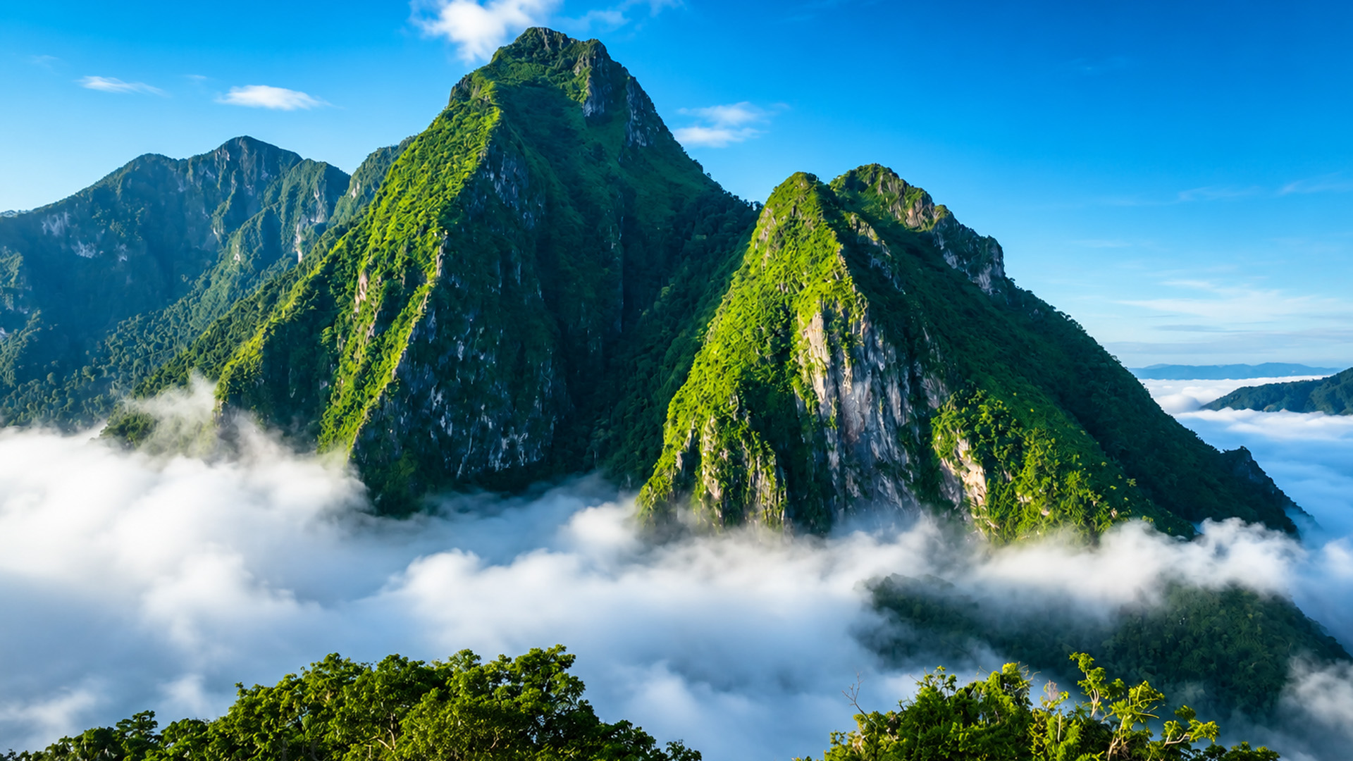 Green peaks standing above Laos’ cloud forest