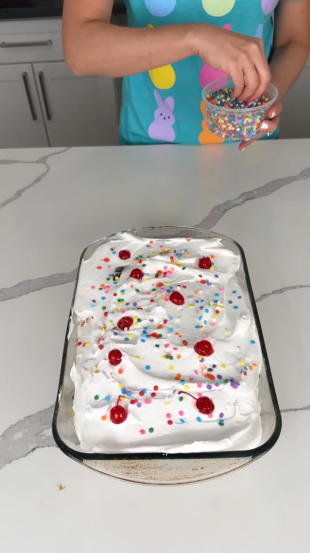 No bake banana split dump cake easy dessert idea