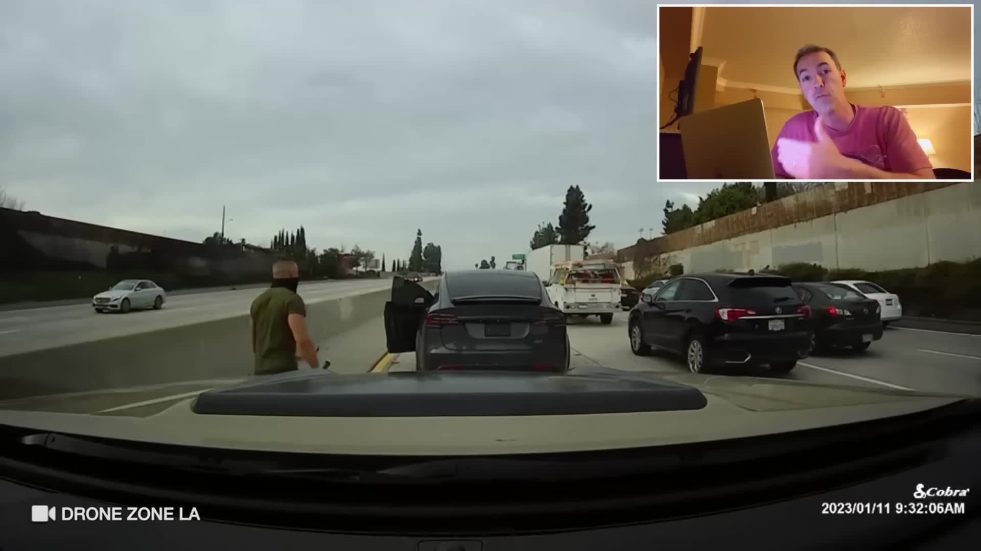 Pipe-wielding driver smashes a windshield during a traffic confrontation