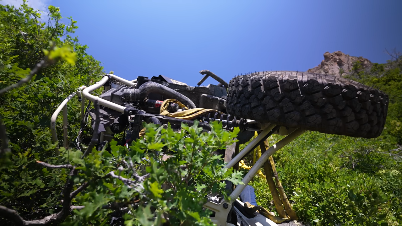 Watch what happens when a 2,900 lb machine falls off a mountain