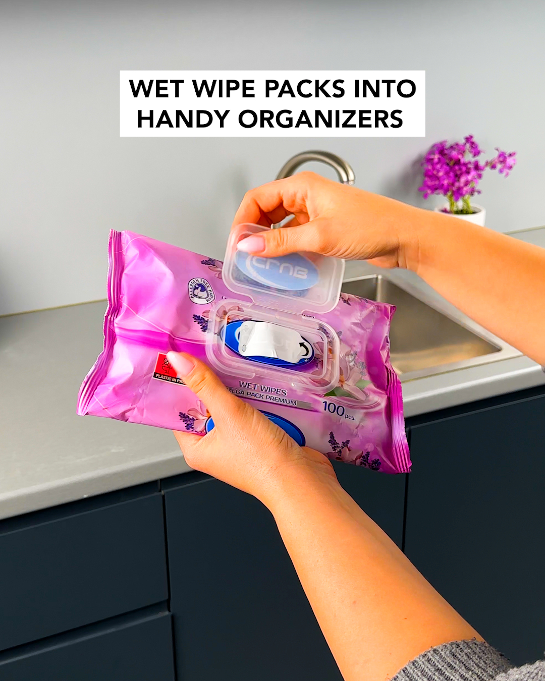 Transform wet wipe packs into handy organizers