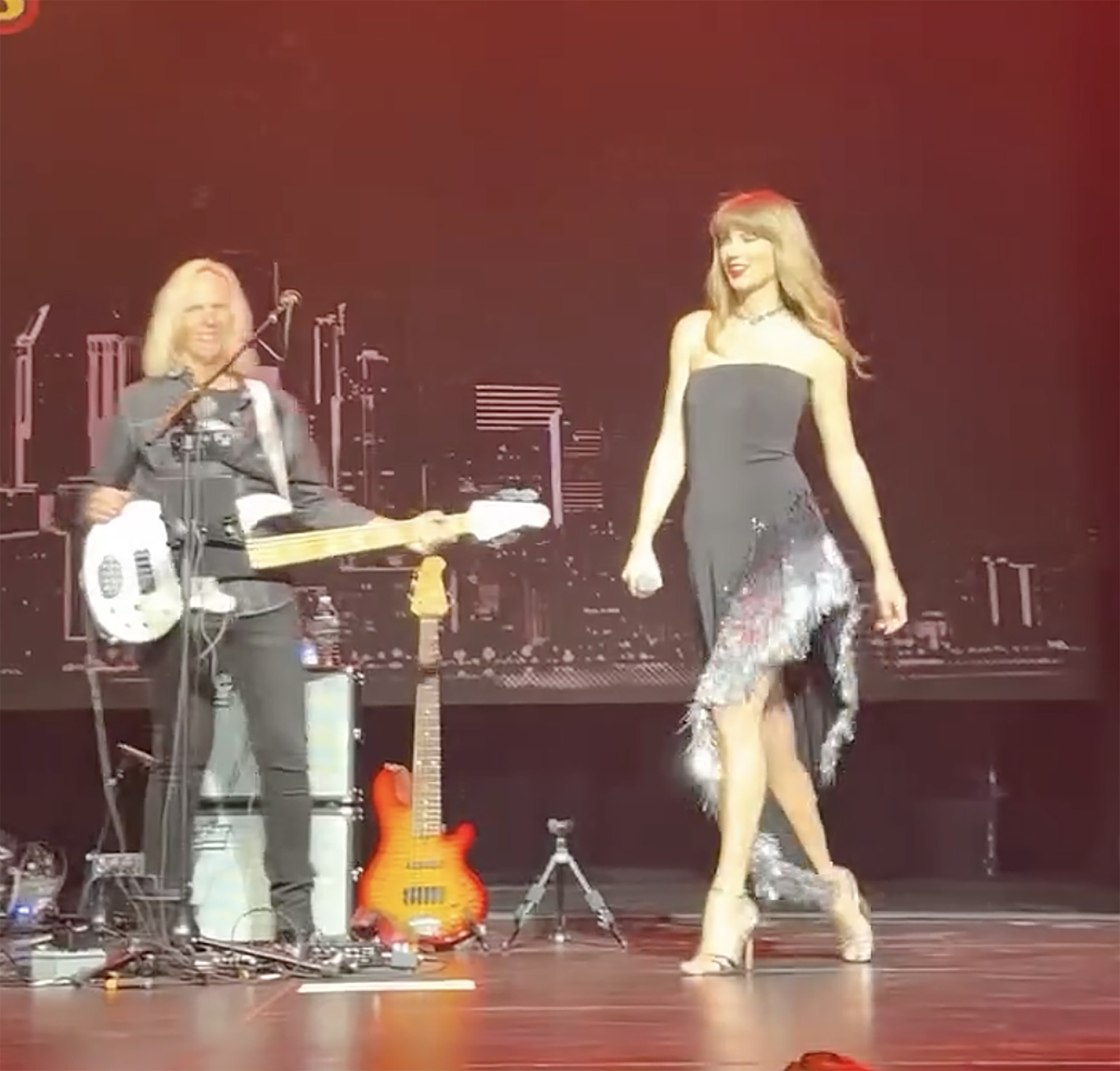 Taylor Swift sparkles in black and silver for Tight Ends and Friends ...