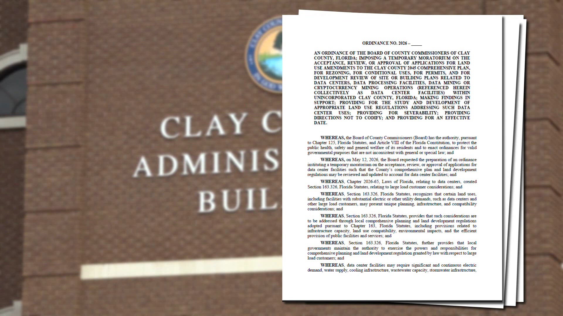 Clay County commissioners approve 1-year moratorium on AI data center ...