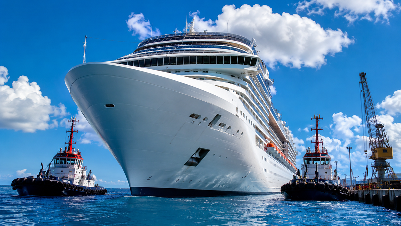 How cruise ships rotate and dock without tugs, the physics of split ...