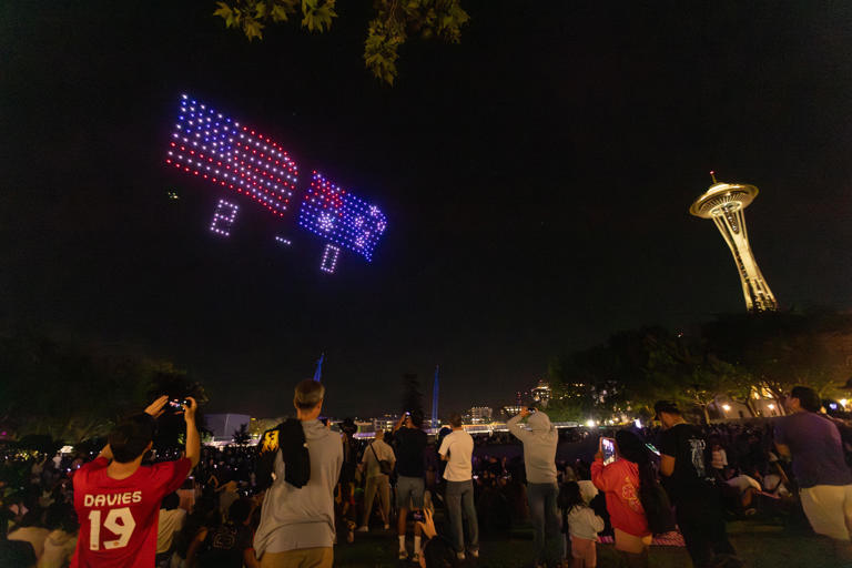 I got a ground level look at how Seattle's World Cup drone scoreboard ...