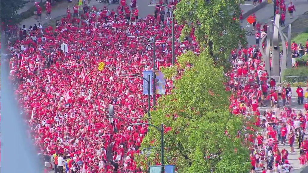 Thousands of Canada, Switzerland fans march to BC Place ahead of game