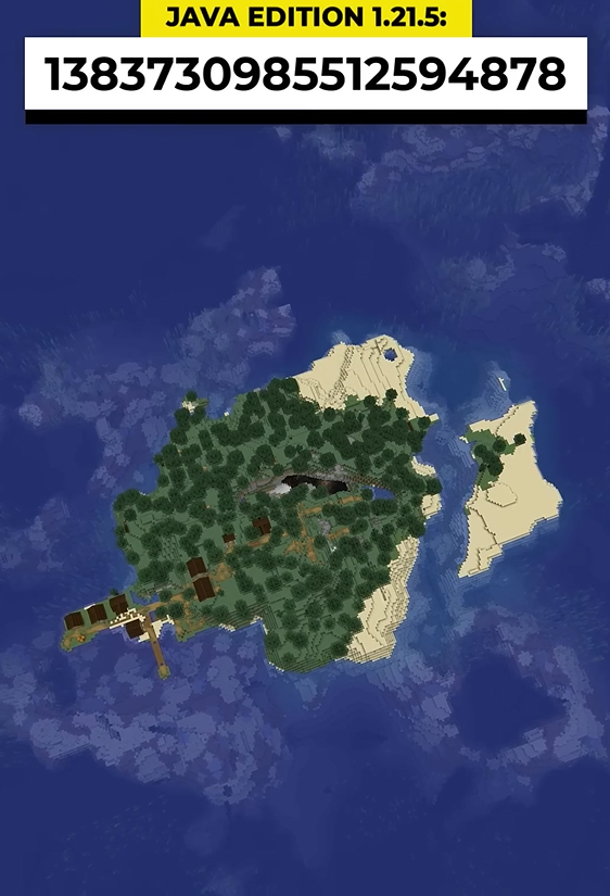 Minecraft island village seed with hidden cave: Survival spawn world