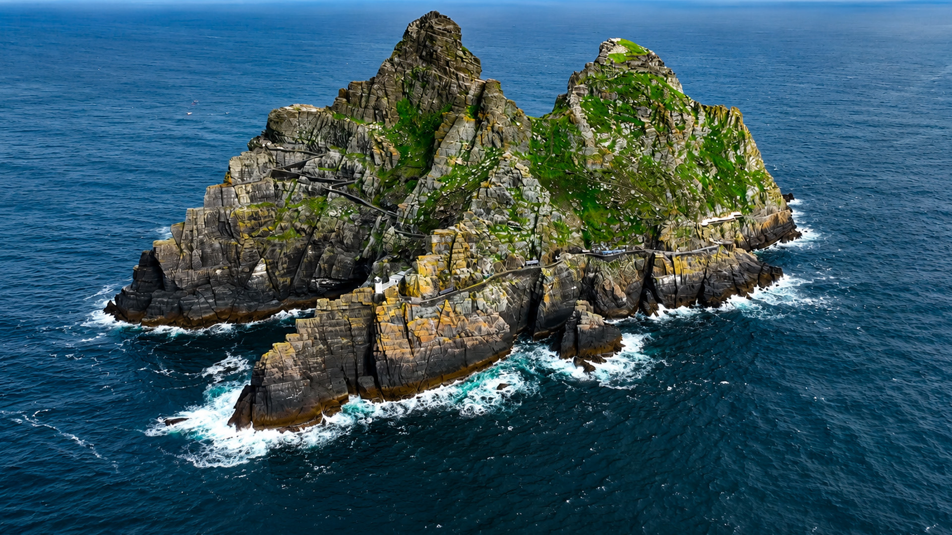 Stone paths carved into a sea cliff