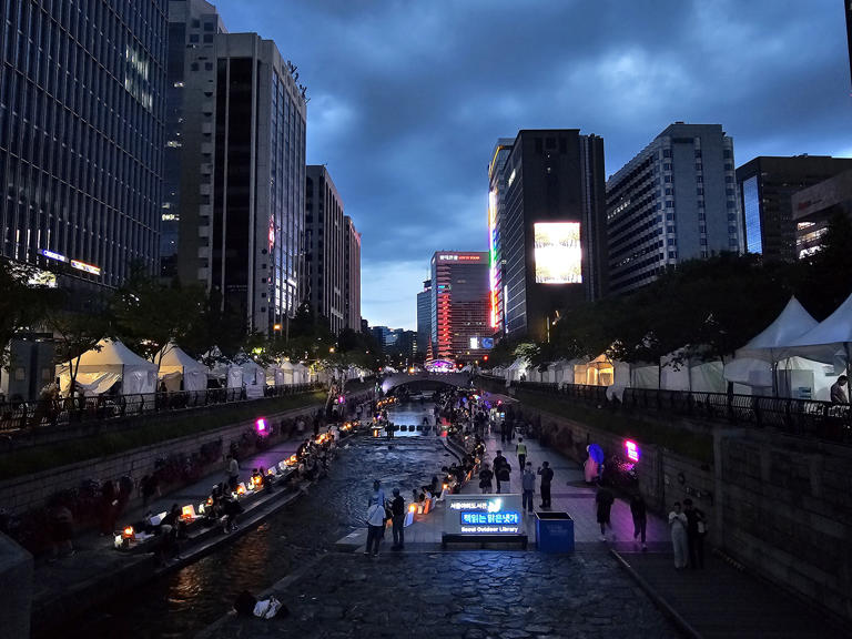 Tranquil reading at Cheonggyecheon's outdoor library