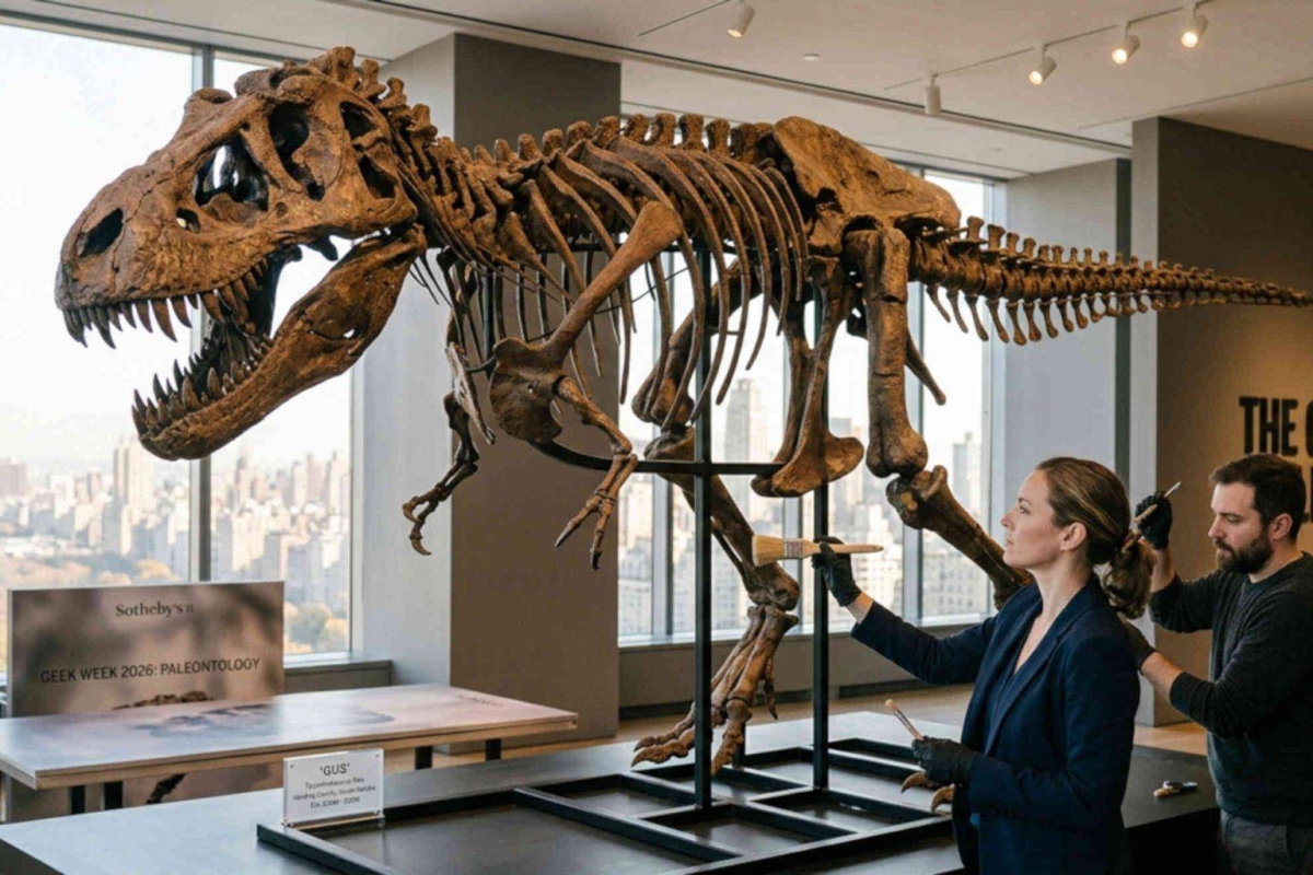 'Gus' the T rex presented in New York ahead of auction