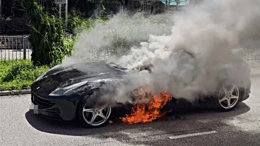 A Ferrari burst into flames on a packed Hong Kong street, and the ...