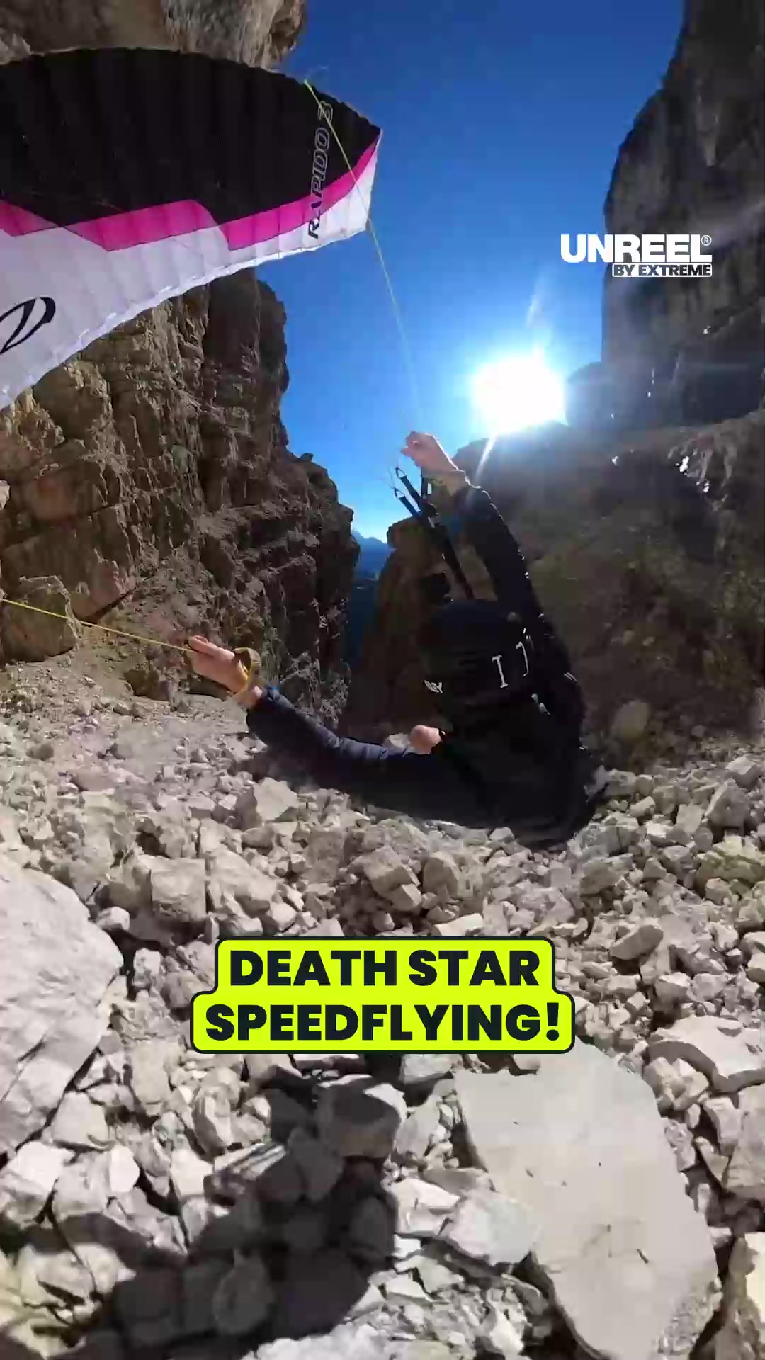 Extreme speedflying POV: Alexandre dives through Dolomites crevice at ...