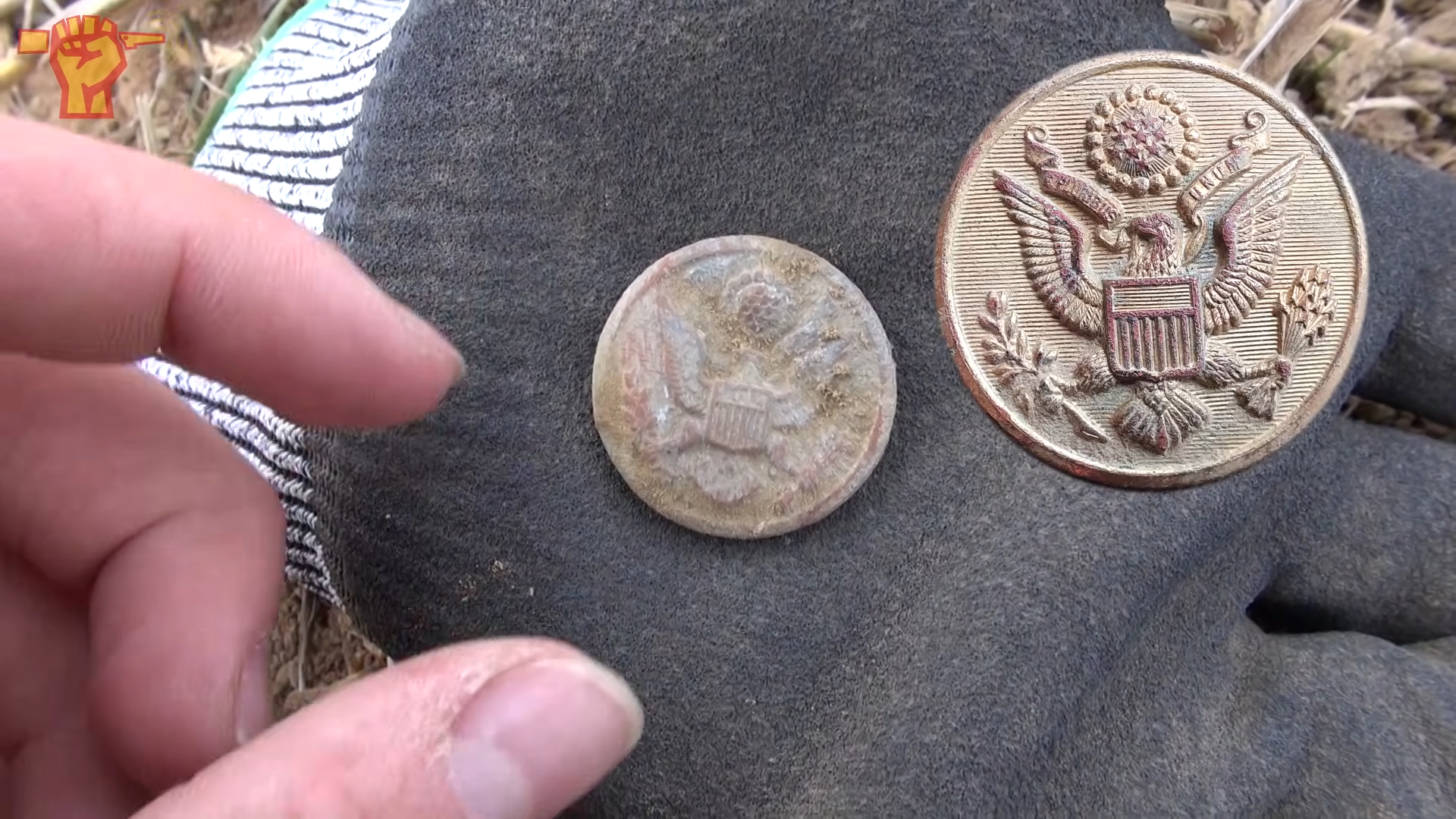 Buried dog tags and gold emerge from a hidden WW2 position