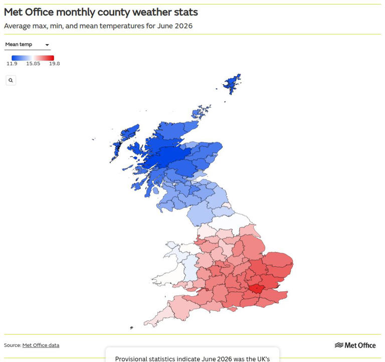 June 2026 weather stats: A county breakdown