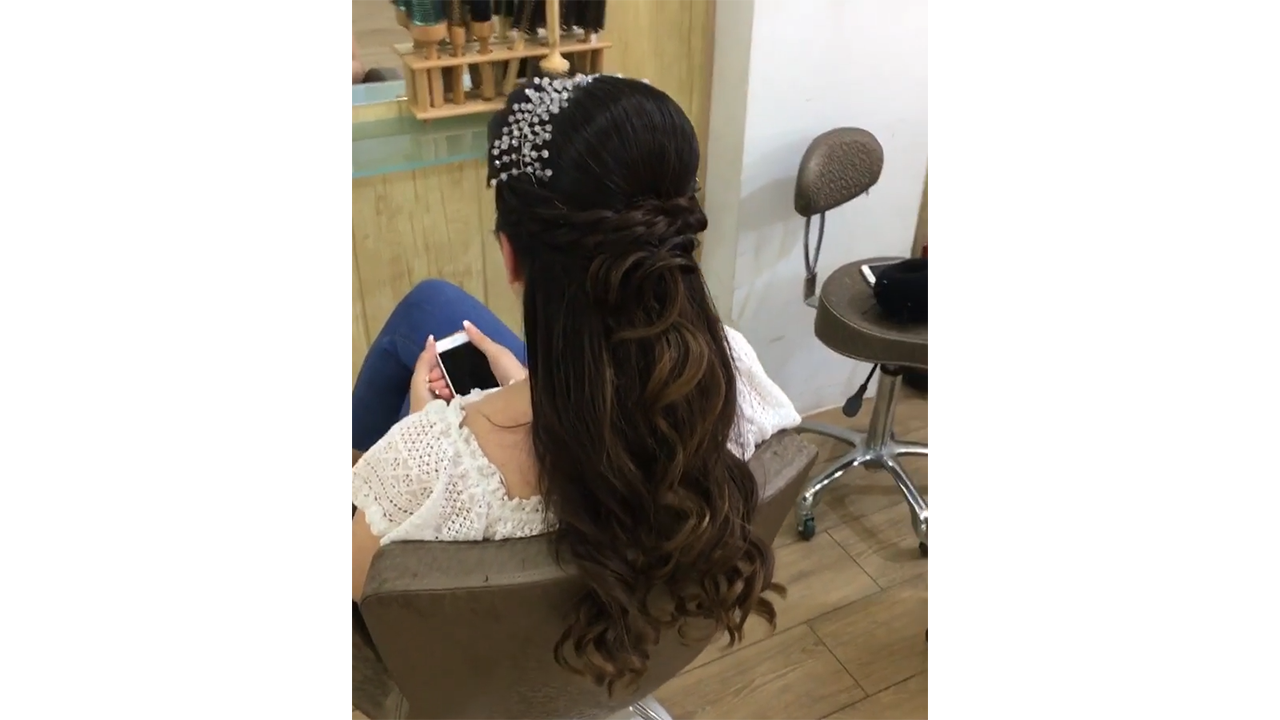Creating romantic half up twisted waves with crystal pearl comb ...