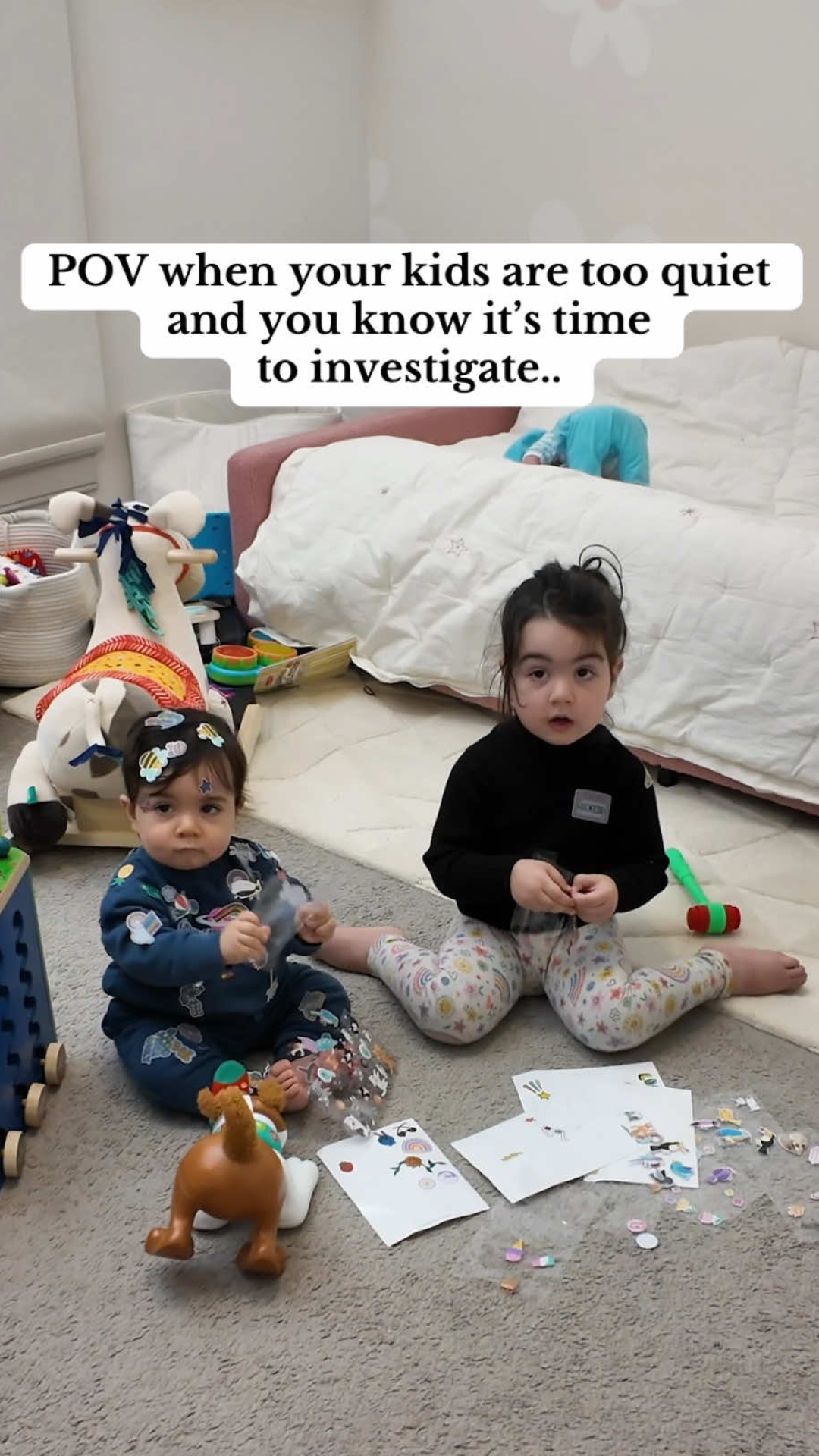 Funny parenting moment baby becomes a living sticker canvas