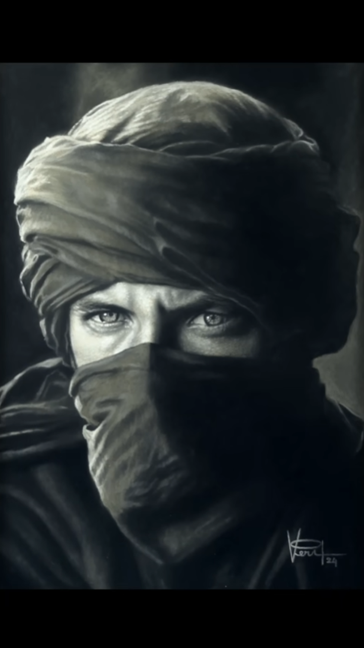Desert wanderer realistic portrait drawing tutorial high contrast ...