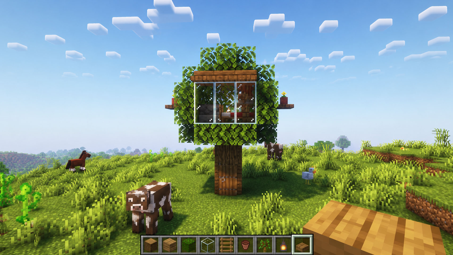 A tiny starter house hidden inside a leafy tree