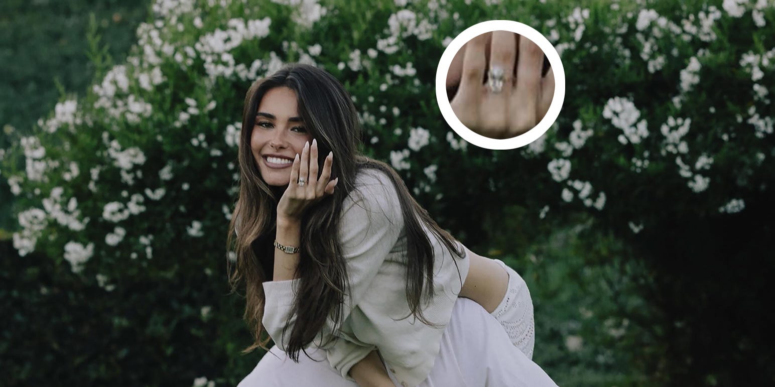 Madison Beers Elongated Cushion Cut Engagement Ring Taps 3 Major
