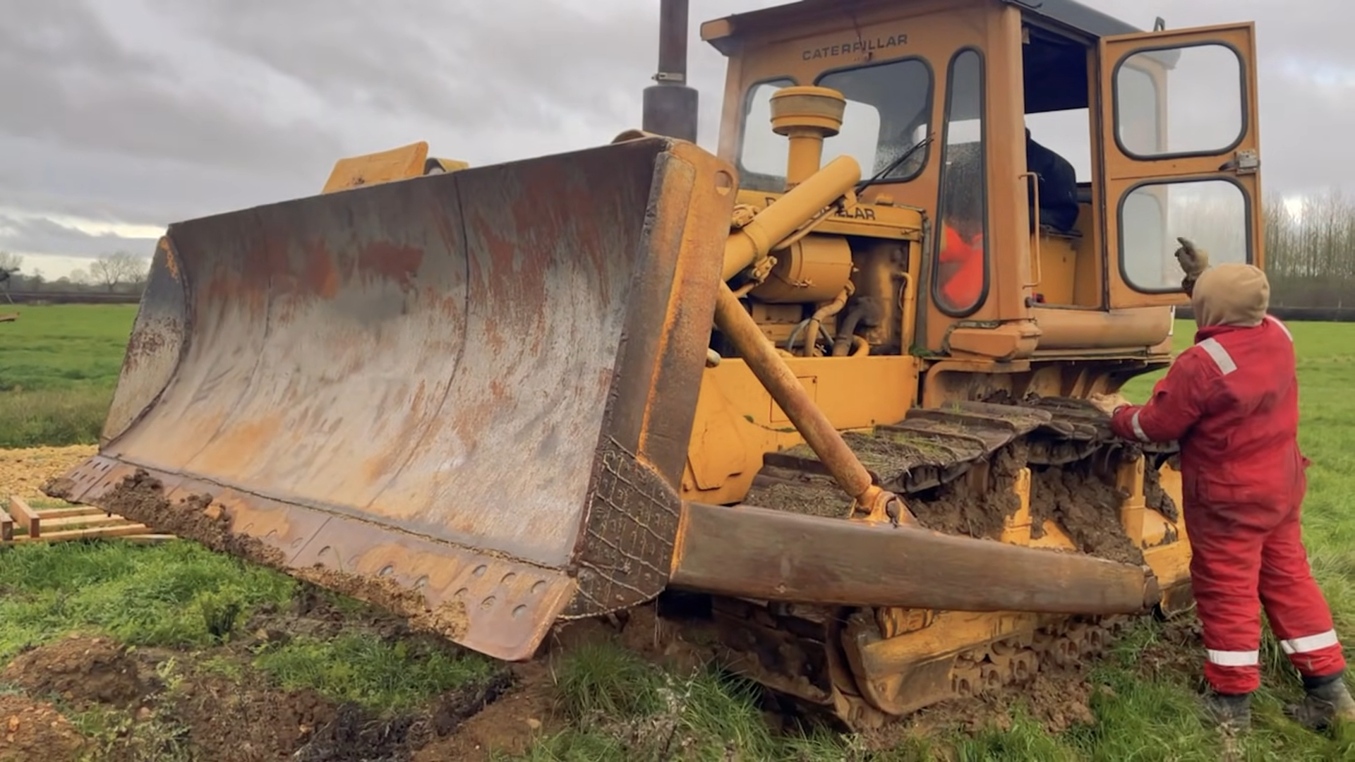 Winter ground forced us to keep two Caterpillar bulldozers