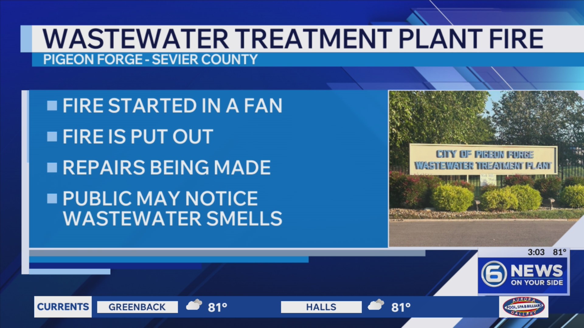 Pigeon Forge warns of ‘wastewater’ smells after treatment plant fire