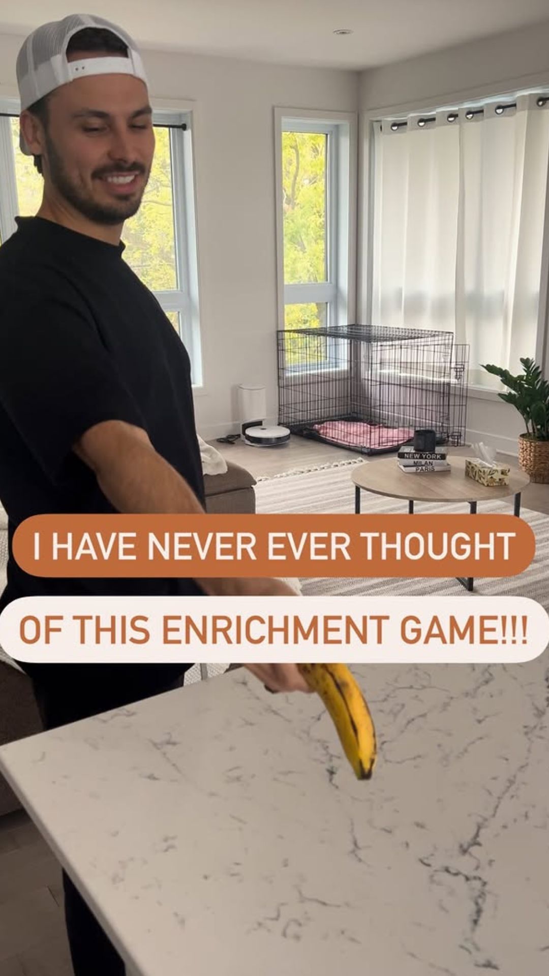 Banana filled toy creates a fun dog activity