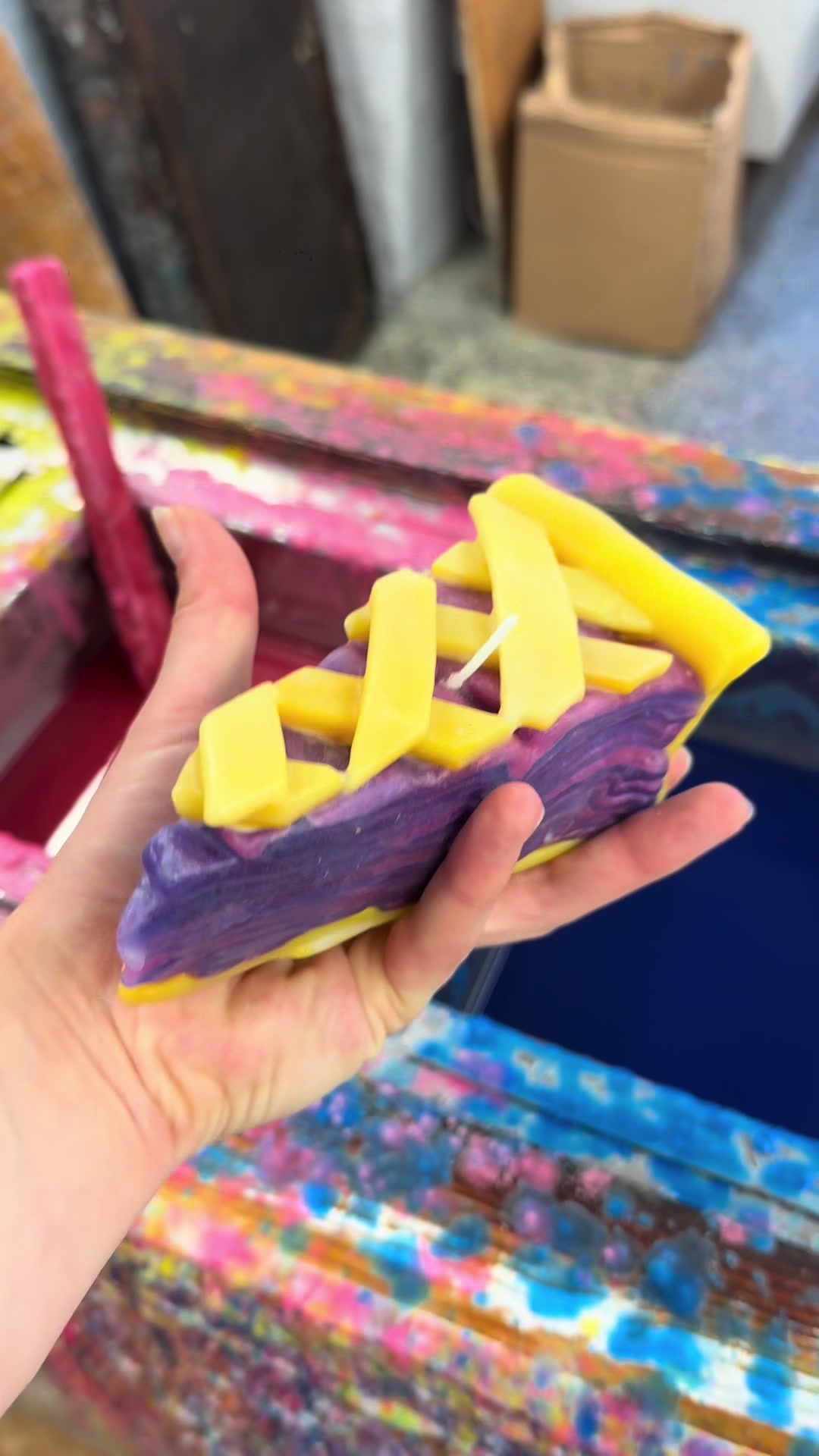 Creating a colorful handmade wax candle