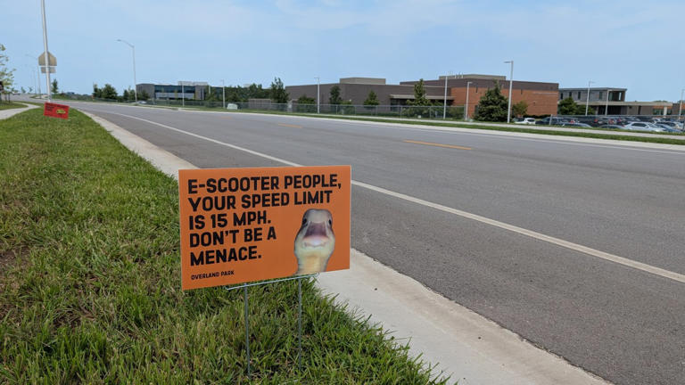New meme-filled safety signs target young e-bike riders in Overland Park